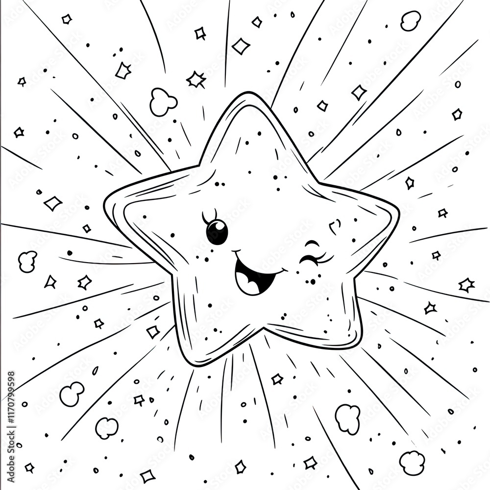 Simple Smiling Shooting Star Coloring Page for Kids: Easy Fun Activity ...