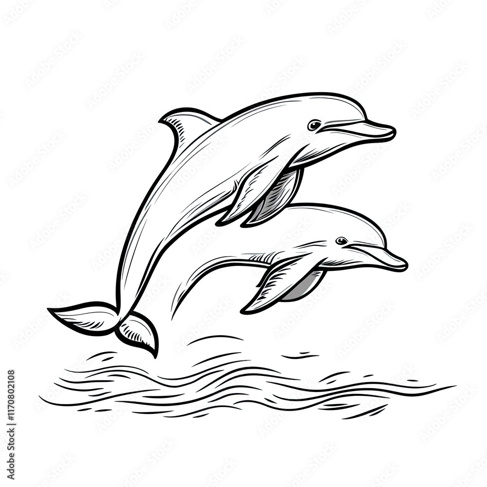 Stock-Illustration „Two Dolphins Jumping Together: Simple Coloring Page ...