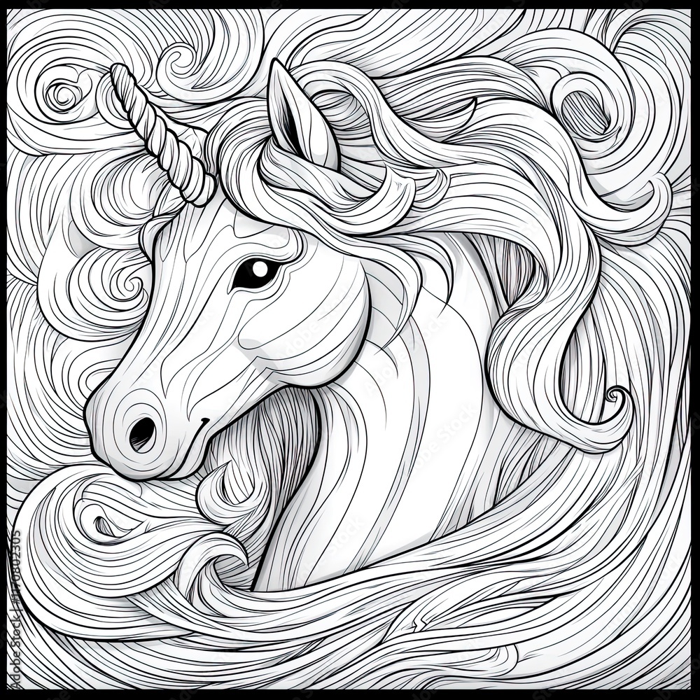 Simple Unicorn Coloring Page Illustration for Kids: Magical Creature ...