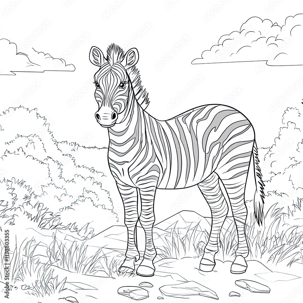 Simple Zebra Coloring Page for Kids: Easy Animal Illustration ...