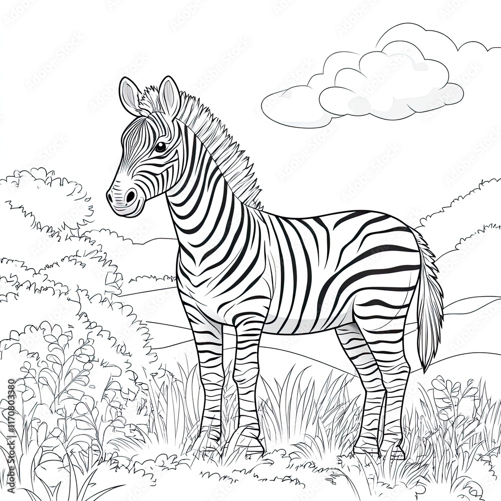 Simple Zebra Coloring Page for Kids: Easy Animal Illustration ...