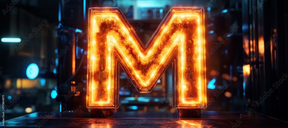 Ilustración de Stock Neon light Letter M symbol. Alphabet word sign ...