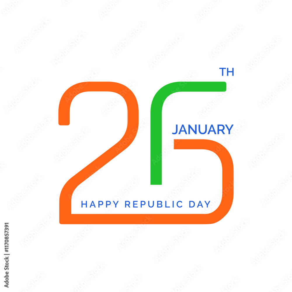 26 january happy republic day tricolor typography vector design Stock ...