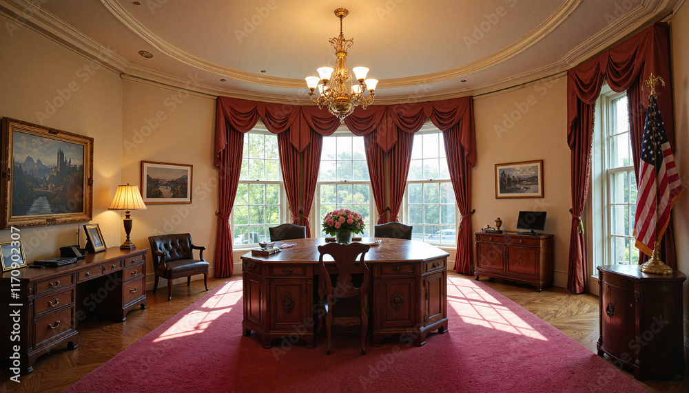 Elegant oval office setup with natural light, political grandeur Stock ...