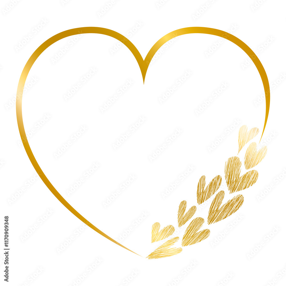 Heart gold frame , Gold heart shape outline vector illustration, Love ...