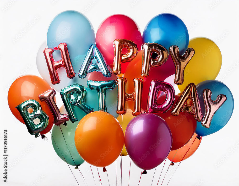 colorful balloons with text happy birthday Stock Photo | Adobe Stock