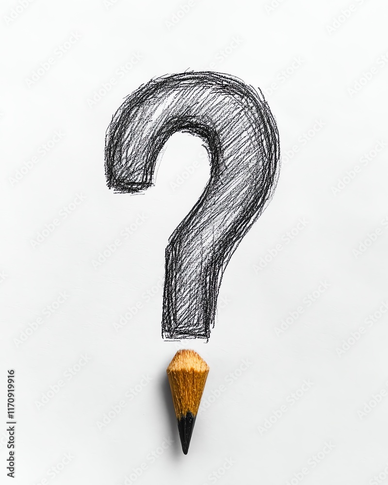 Minimalist pencil sketch of a question mark, clean white background ...