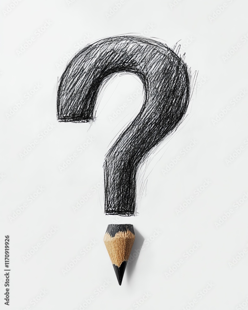 Minimalist pencil sketch of a question mark, clean white background ...
