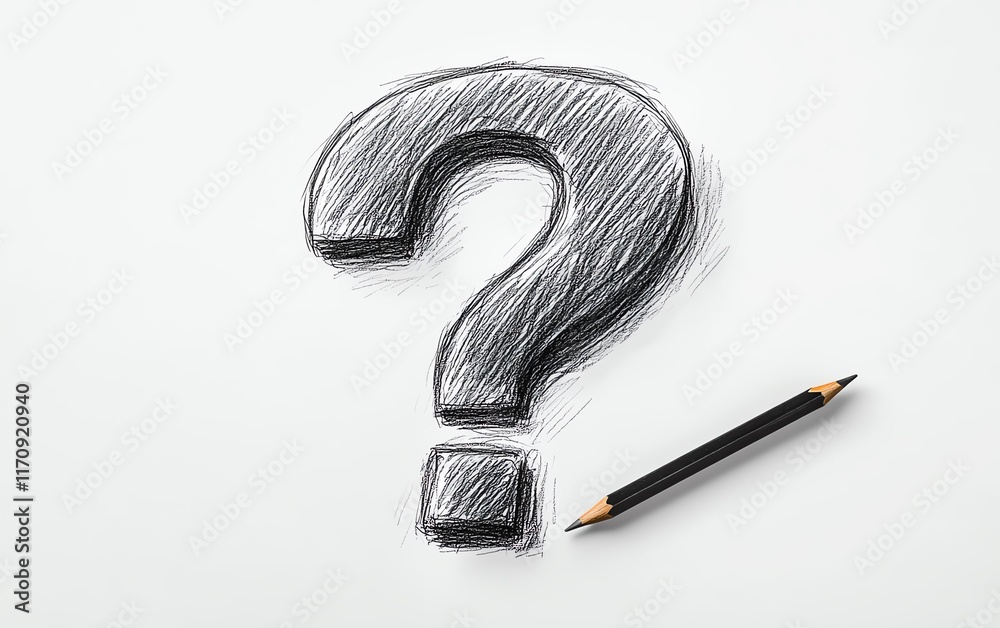 Pencil sketch of a question mark, fine pencil strokes and soft shading ...