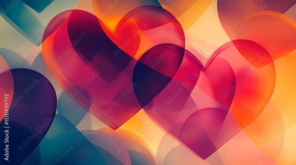 Richly colored, overlapping heart shapes in a creative love-themed ...