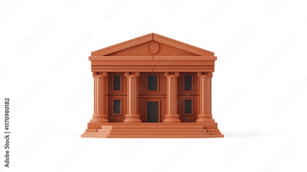 Clay model of a classical building with columns, steps, and a pediment ...