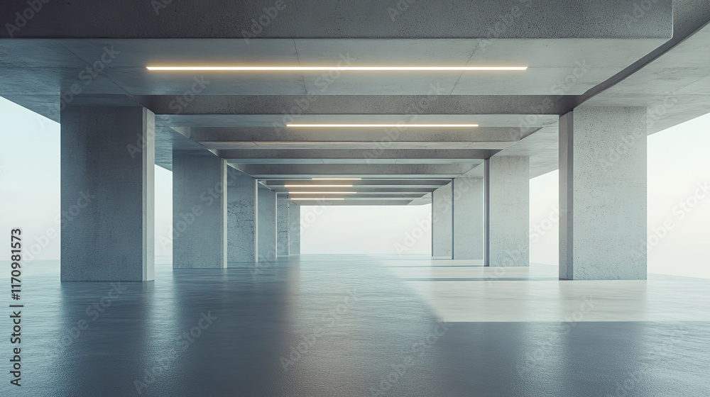 Modern Concrete Structure With Linear Lighting in an Open Space During ...