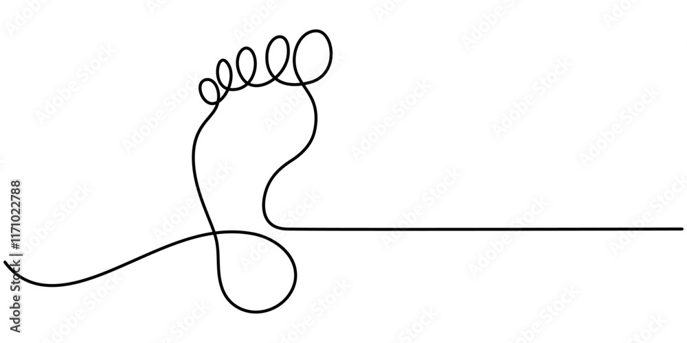 Continuous one line art drawing of human footprint vector, One ...