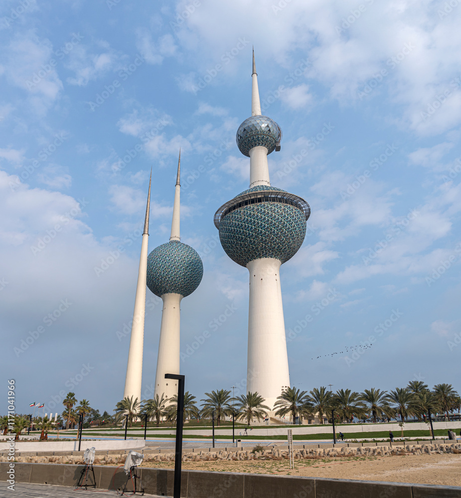 Kuwait Towers and Dasman Beach in Kuwait City. Construction also know ...