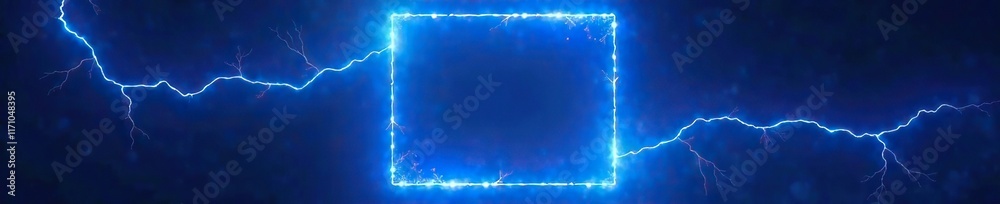Blue electric borders around a square shape with flashing lightning ...