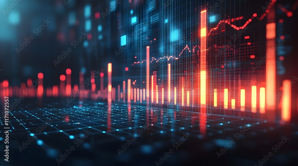 Professional 3D business chart showcases white ascending bars with ...
