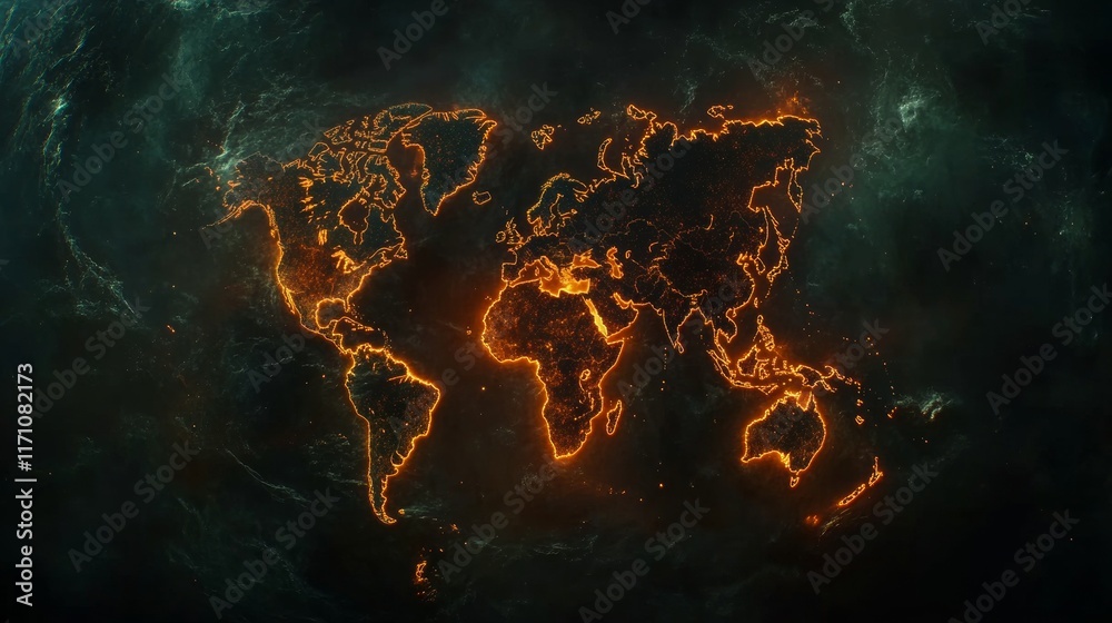 Modern depiction of global interconnectivity, showcasing glowing lines and nodes of a network ...