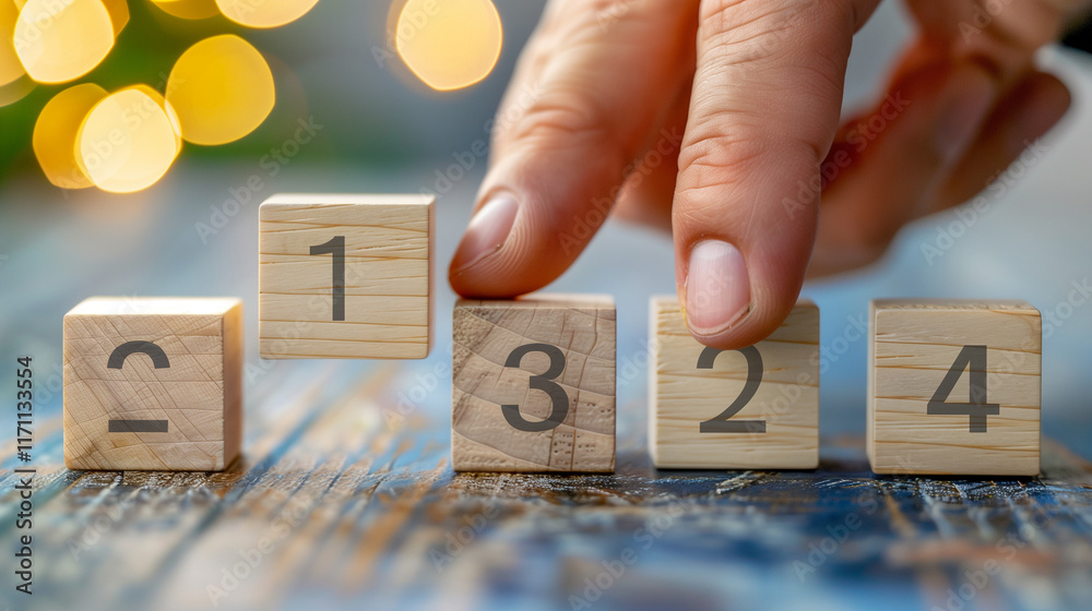 Loading Progress Bar from 2024 to 2025 with Wooden Blocks. A hand ...