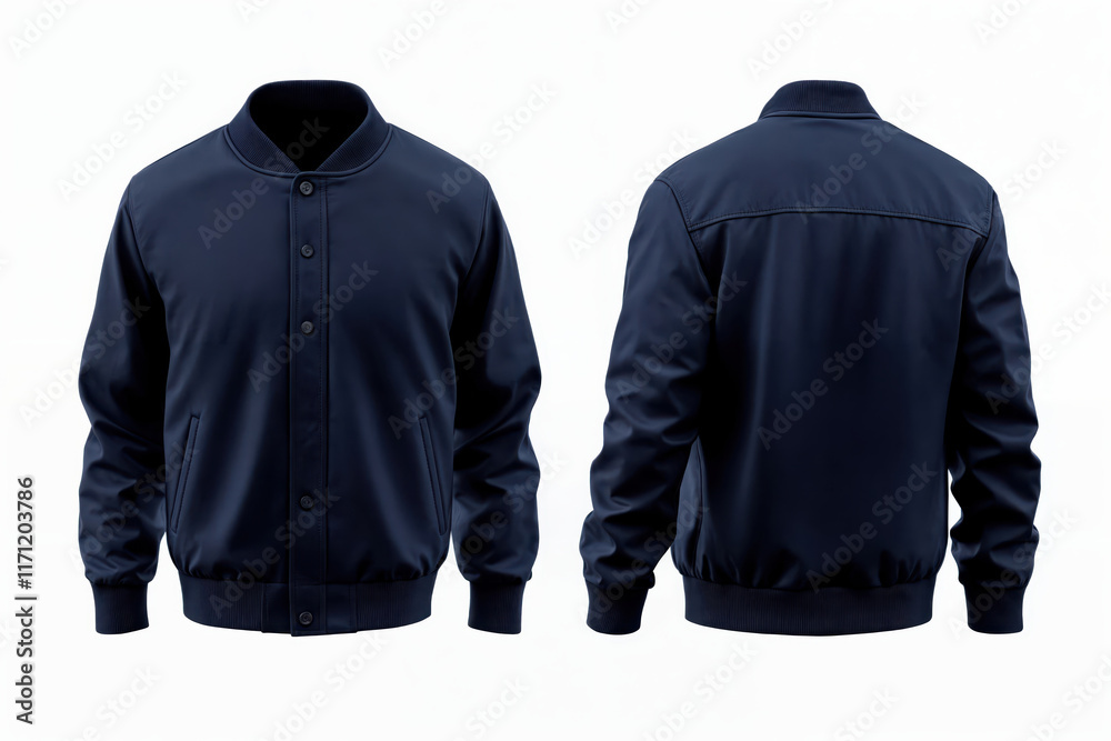 Blank blue varsity jacket front and back view for mockup Stock Photo ...