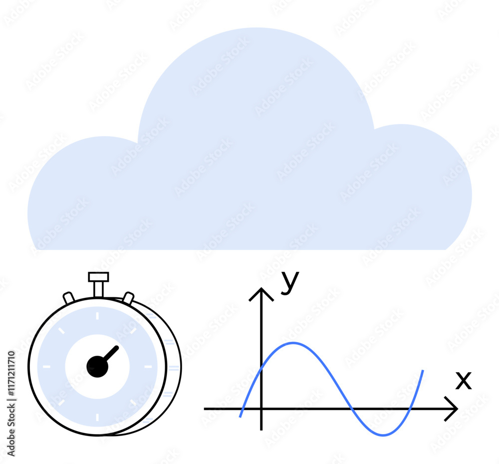 Cloud illustration, stopwatch, graph with X and Y axes symbolizing data ...