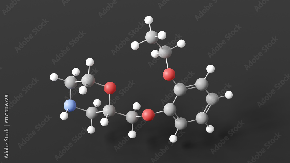 viloxazine molecule 3d, molecular structure, ball and stick model, structural chemical formula ...
