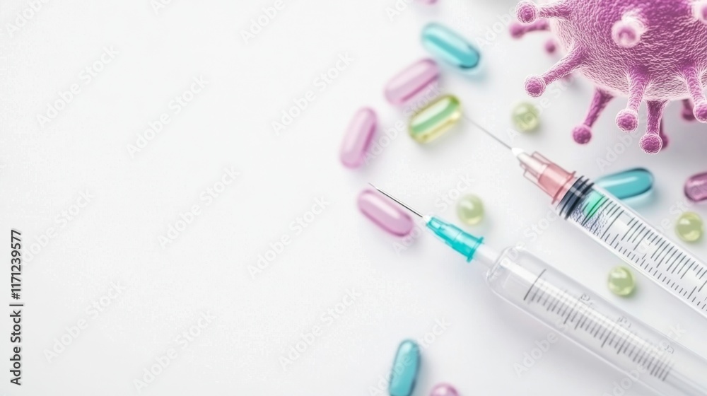 injection needle injecting and germs illustration of on white ...