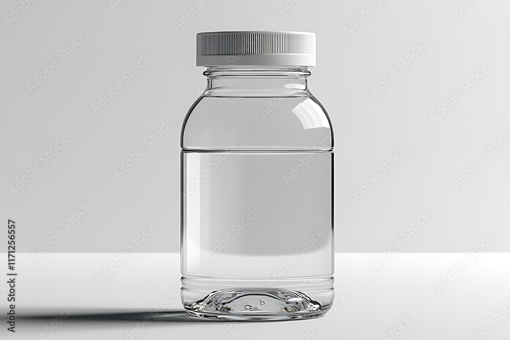 Transparent jar no labels and filled halfway with water sitting on a ...