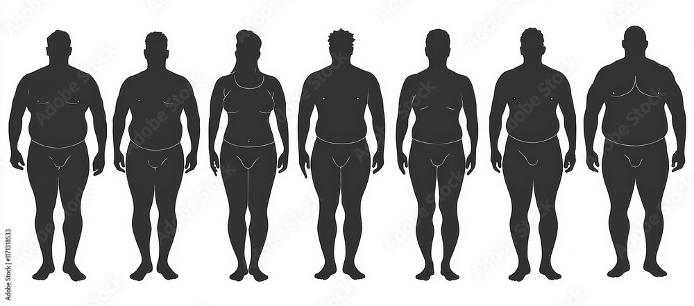 Silhouettes of six people showing varying body types and weights. Stock ...