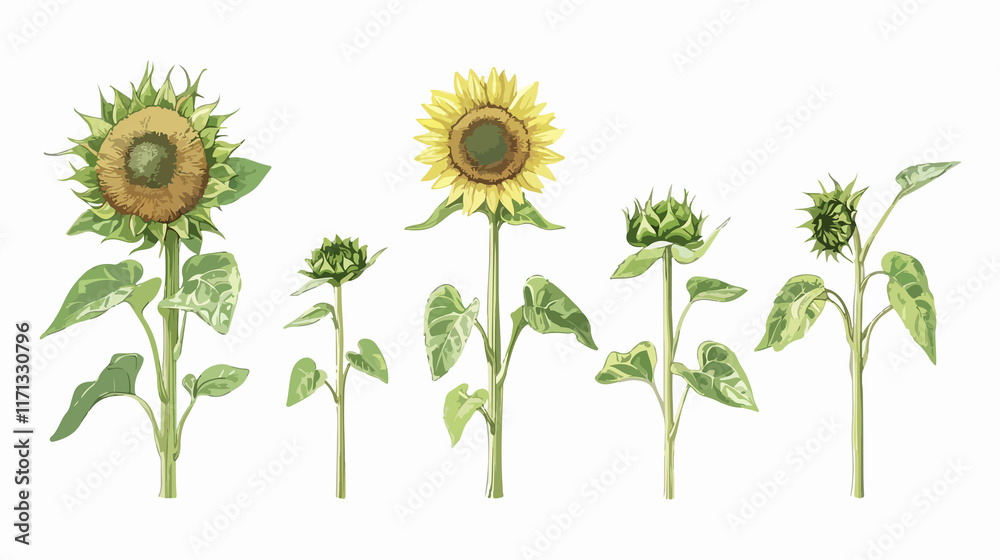 Sunflower Plant Growth Stages Illustration: Understanding Development ...