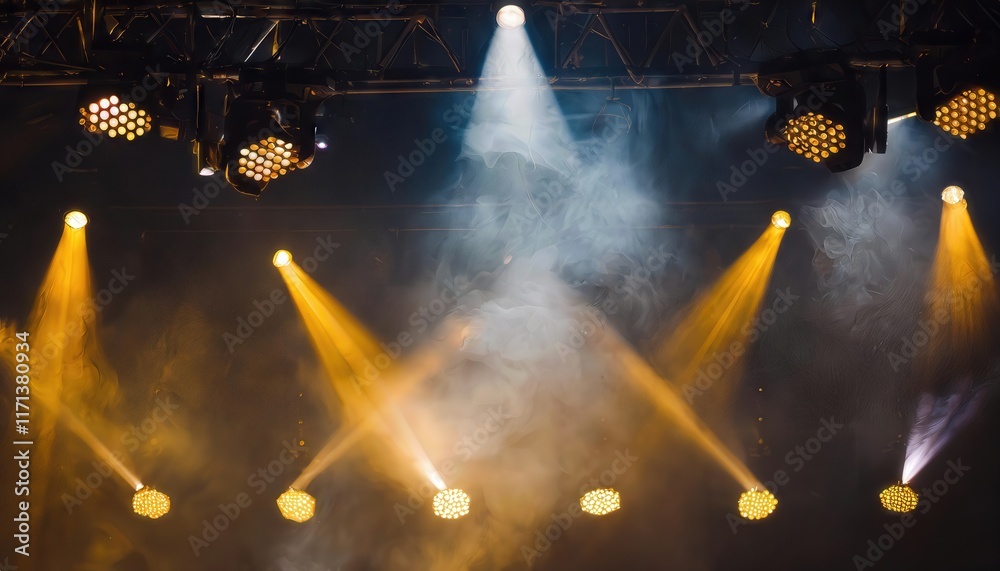 Dynamic Stage Light Setup Featuring Colored Spotlights and Ethereal ...