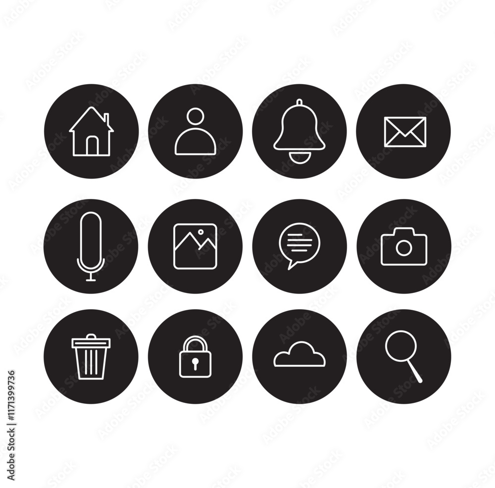 Basic user interface icon set, Ux/Ui outline icons in trendy thin line style. for app, web ...
