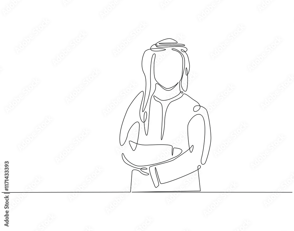 Continuous line drawing of arabian man. Single line illustration of ...