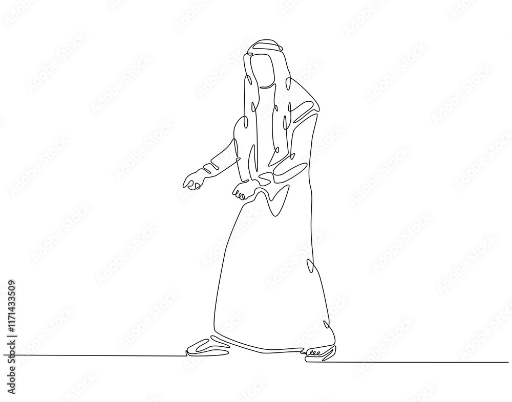 Continuous line drawing of arabian man. Single line illustration of ...