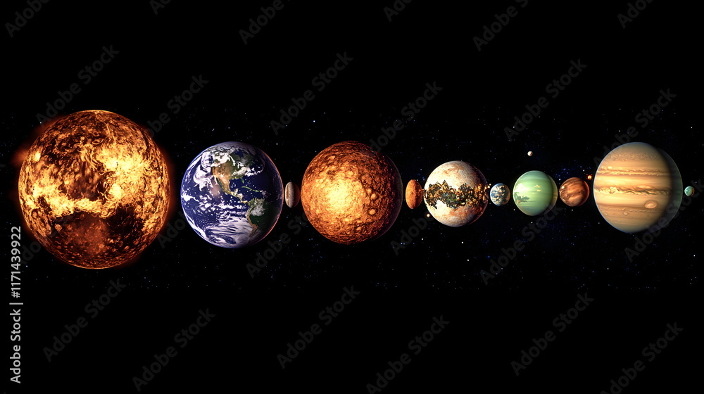 Solar system planets in space, detailed view. Stock Illustration ...