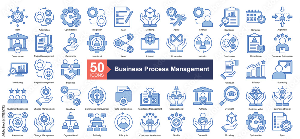 Business Process Management Icon Collection Set.Containing Bpm, Automation, Optimization ...