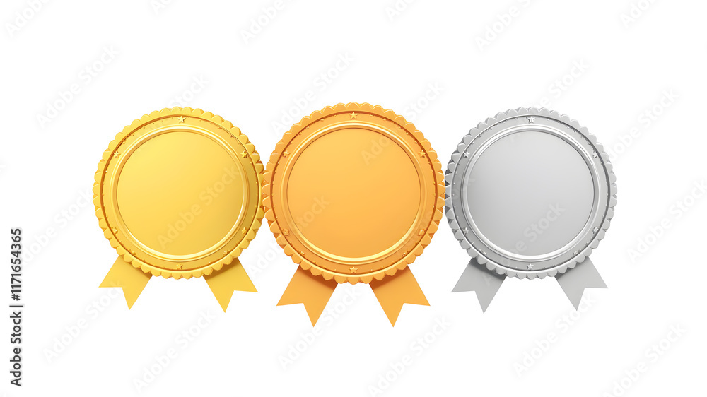 Award golden, silver and bronze blank medals 3d vector realistic ...