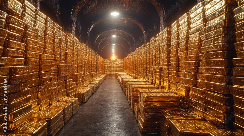 Here's a 10-word (or less) description: Gold bars stacked high Stock ...