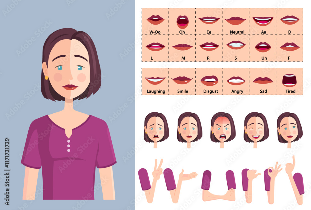 Stylized Young Woman Character Face Animation, Lip-sync, Hand Gestures ...