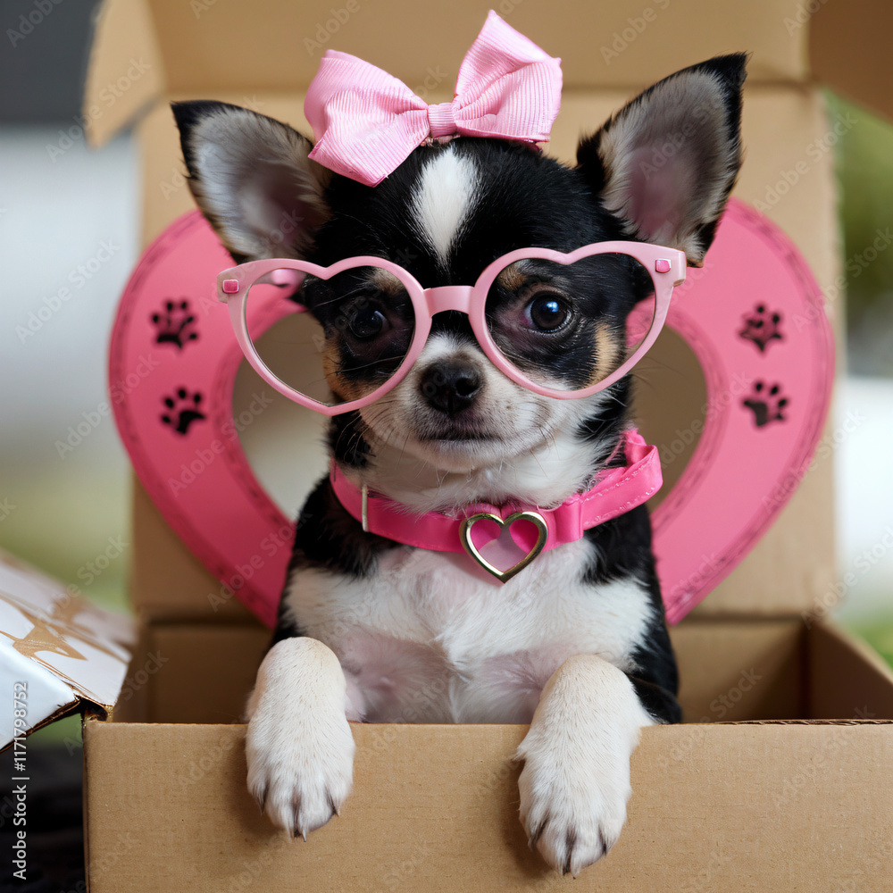 Perro Cachorro De Chihuahua Sale De Una Caja De Regalo Con Lentes De
