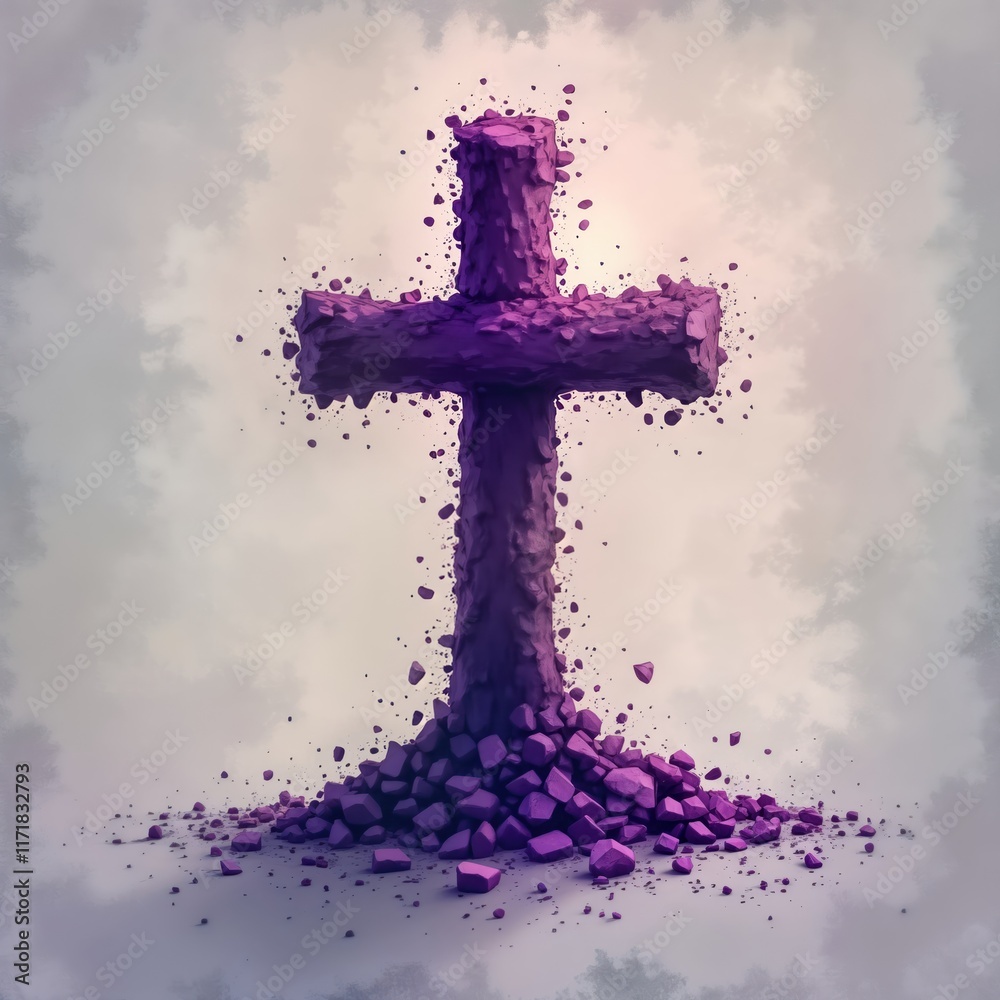 Purple cross made of crumbling rocks Ash Wednesday. Lent, Semana Santa ...
