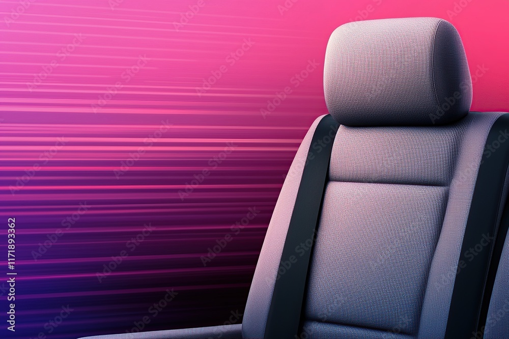 A modern car seat against a vibrant pink and purple background ...
