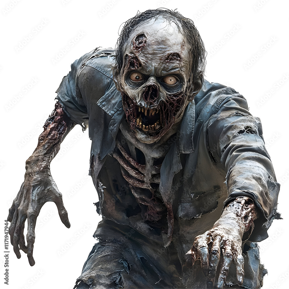 Horrifying Zombie with Rotting Flesh and Exposed Bones Reaching Out on ...