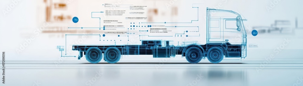 Diagram of a truck chassis with labels for load points, technical ...