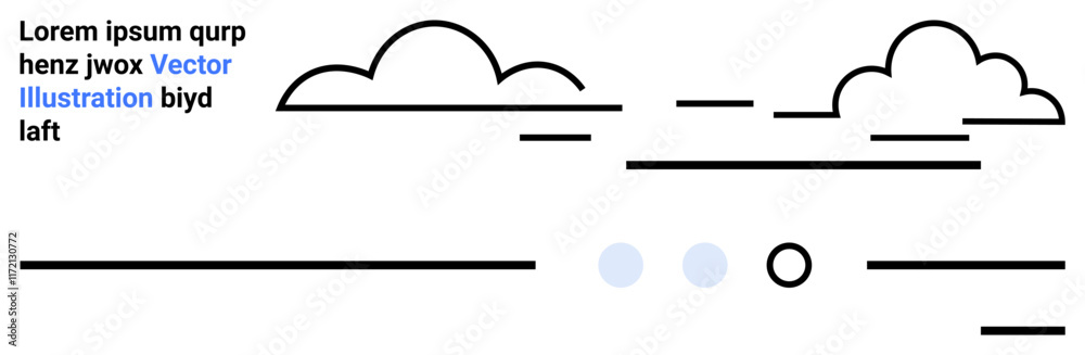 Black outlined clouds, horizontal lines, random placeholder text, two ...