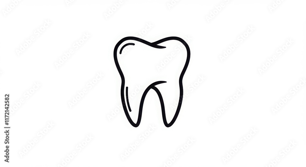 Minimalist tooth icon, black outline, white background, dental symbol ...