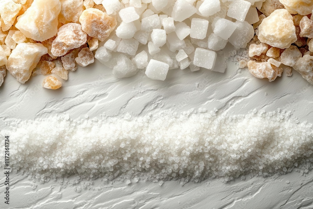 fine particles of sea salt cascading down against a pristine white ...