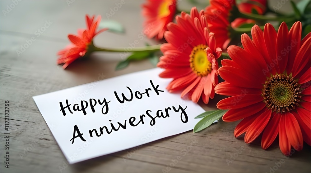 Happy Work Anniversary Greeting Card with Vibrant Red Gerbera Daisies ...