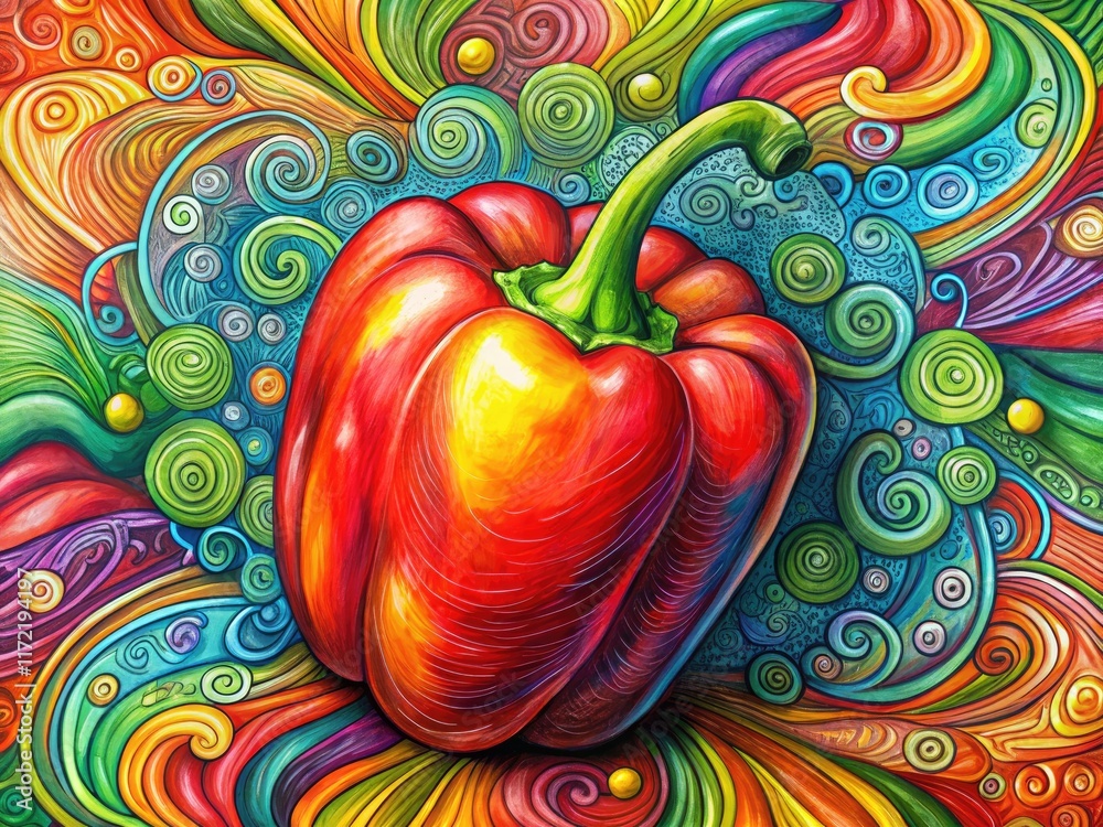 Colorful pepper illustrations and hand-drawn portraits. Doodle pepper ...