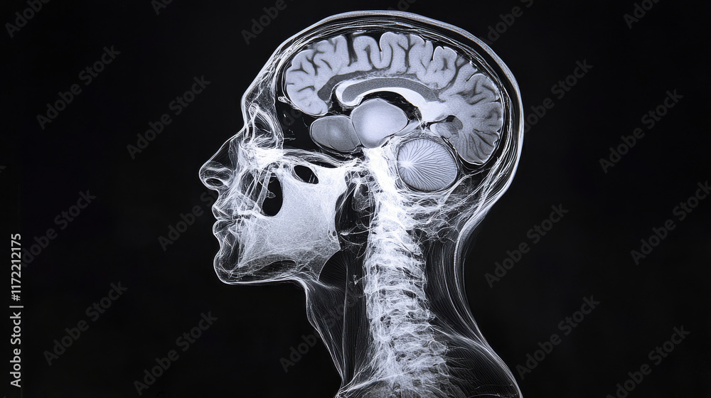 Ilustración de Stock detailed CT scan image of human head and neck ...