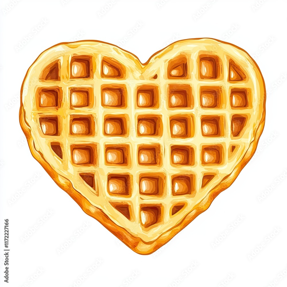 Heart-Shaped Waffle Watercolor Illustration, A charming watercolor ...